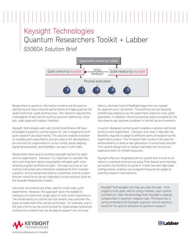 Quantum Researchers Toolkit + Labber - S5060A Solution Brief PDF Asset Page | Keysight